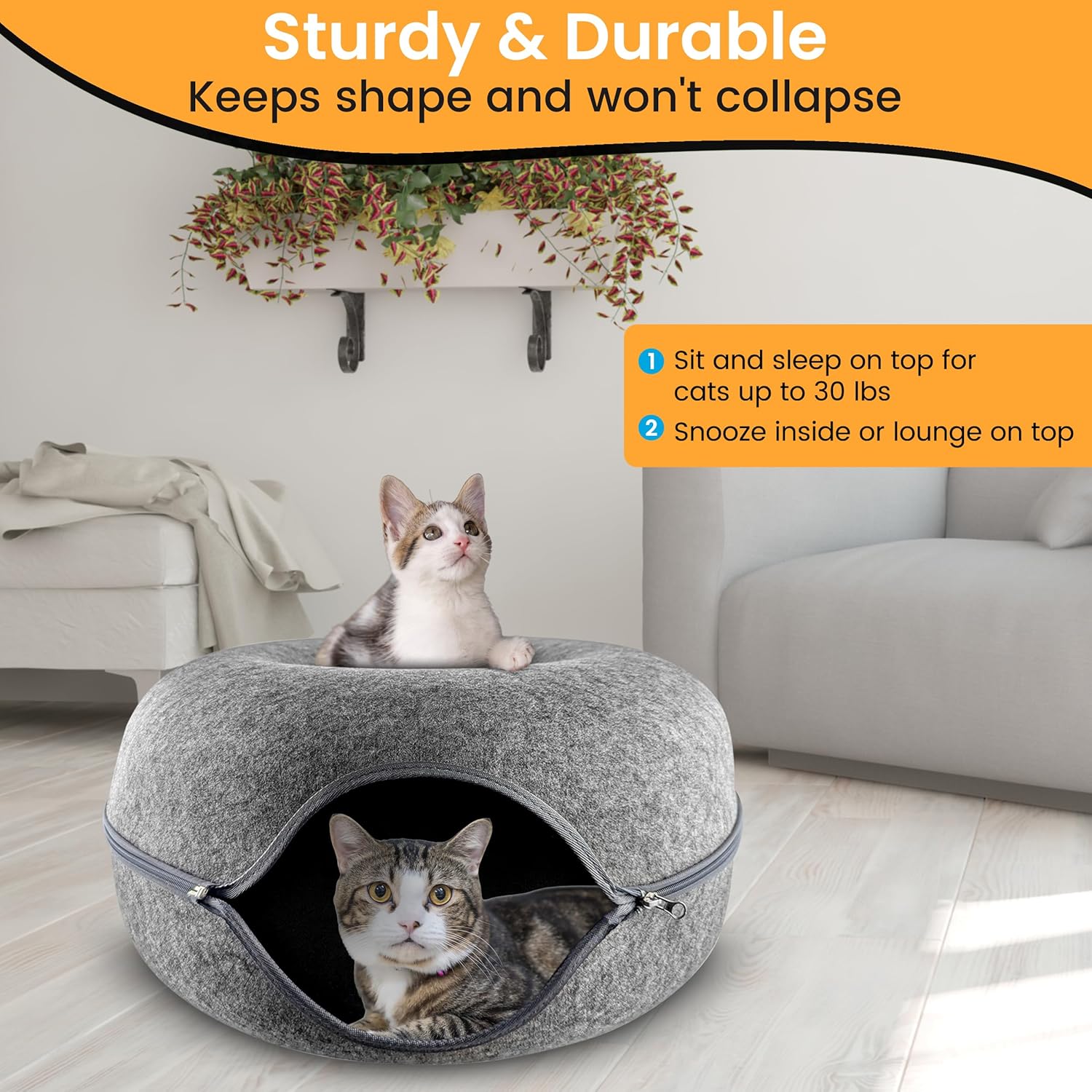 Cat Cave – Large Donut Tunnel Cat Toy Set – Soft Felt Indoor Cats with ...